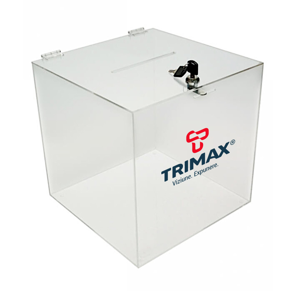 Urna transparenta din plexiglass pentru sugestii sau donatii - TRIMAX
